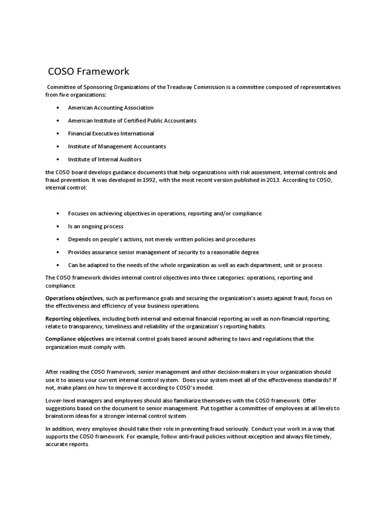 COSO vs. Coco Framework Overview | PDF | Internal Control | Information ...