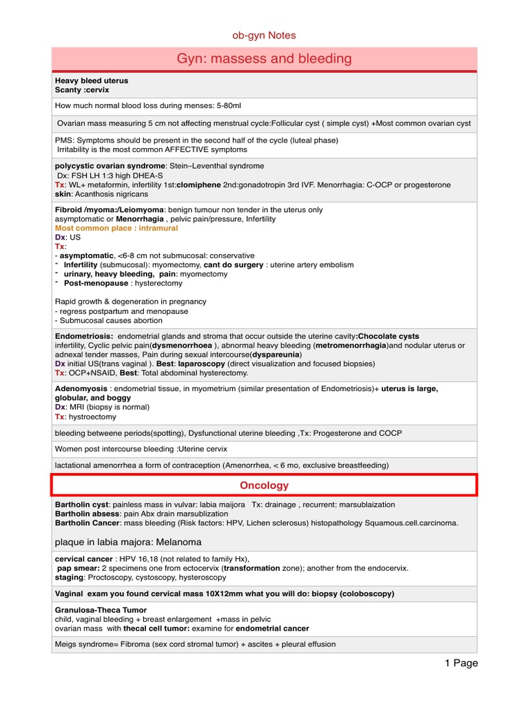 Gyn and Ob notes | PDF | Menstrual Cycle | Pregnancy