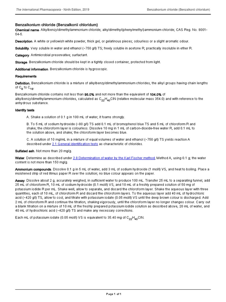 Benzalkonium Chloride Properties and Solubility | PDF | Solubility ...