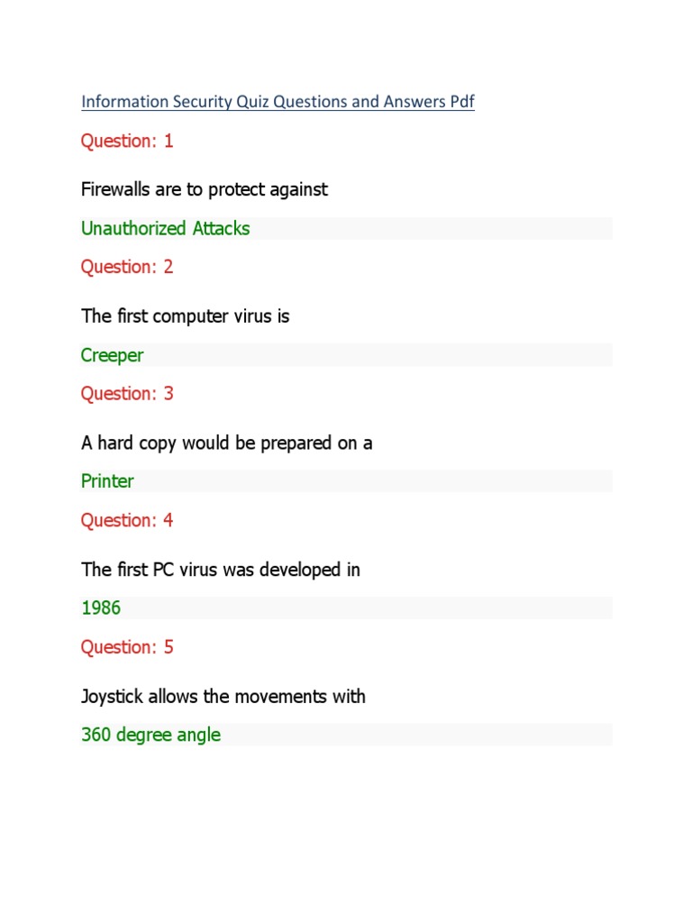 Information Security Quiz Questions and Answers PDF: Firewalls Are To Protect Against | PDF ...