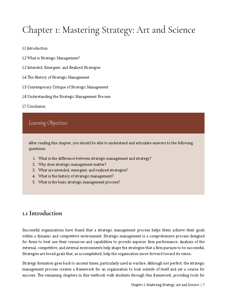 Chapter 1: Mastering Strategy: Art and Science: Learning Objectives ...