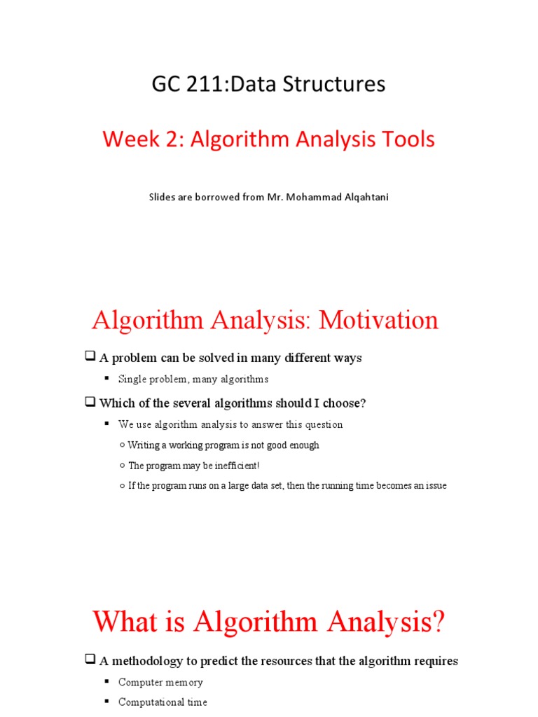 GC 211:data Structures: Week 2: Algorithm Analysis Tools | PDF | Time Complexity | Algorithms