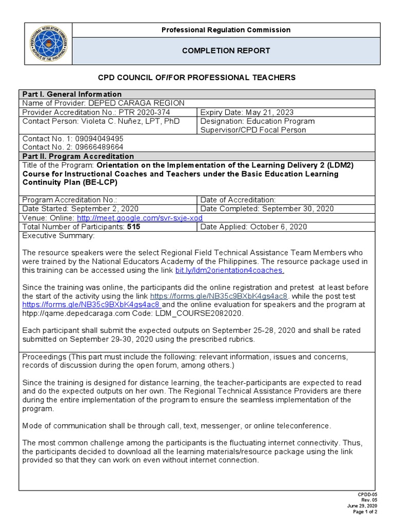 Completion Report: Professional Regulation Commission | PDF | Business
