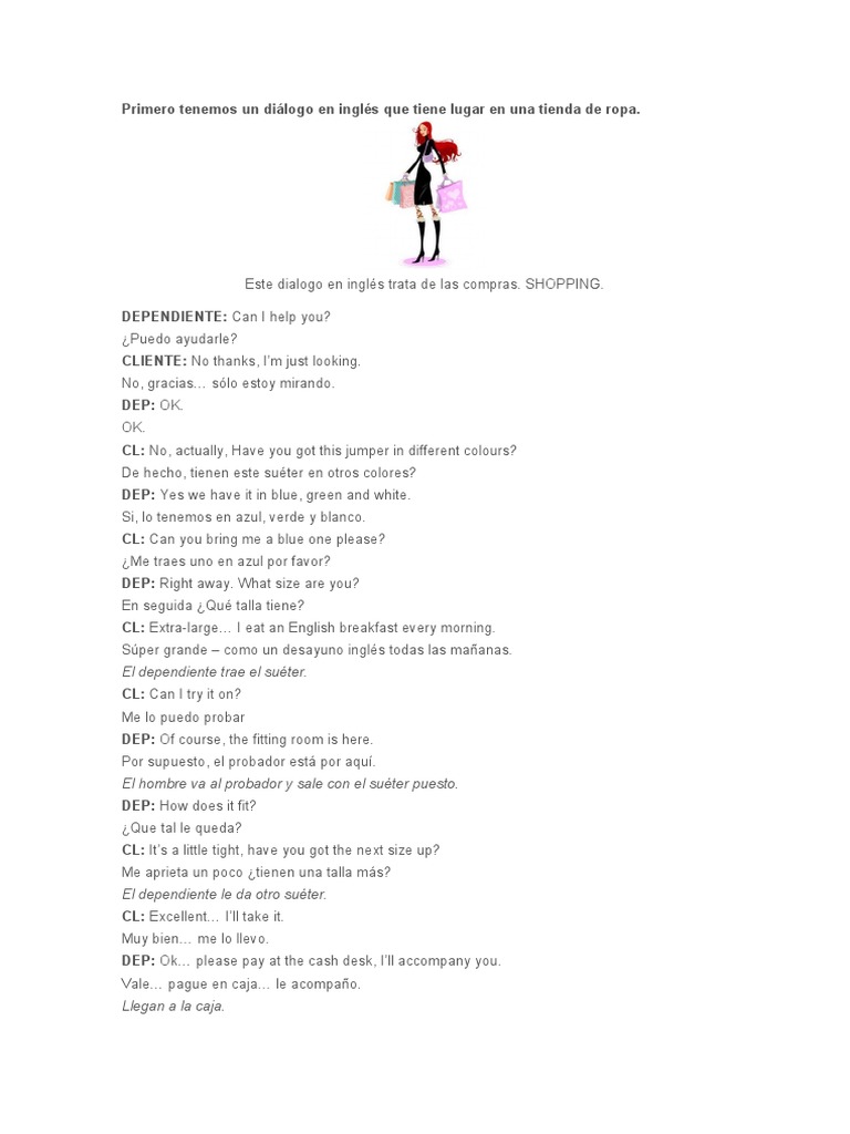 Primero Tenemos Un Diálogo en Inglés Que Tiene Lugar en Una Tienda de ...