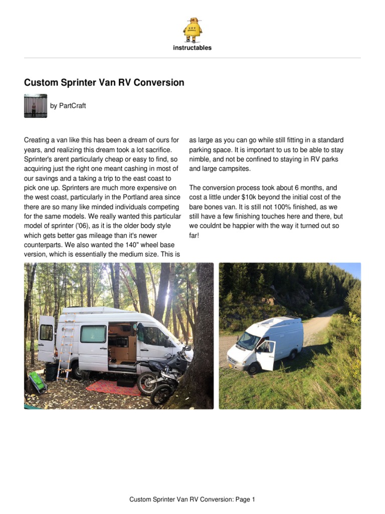 Custom Sprinter Van RV Conversion | PDF | Van | Mercedes Benz Sprinter