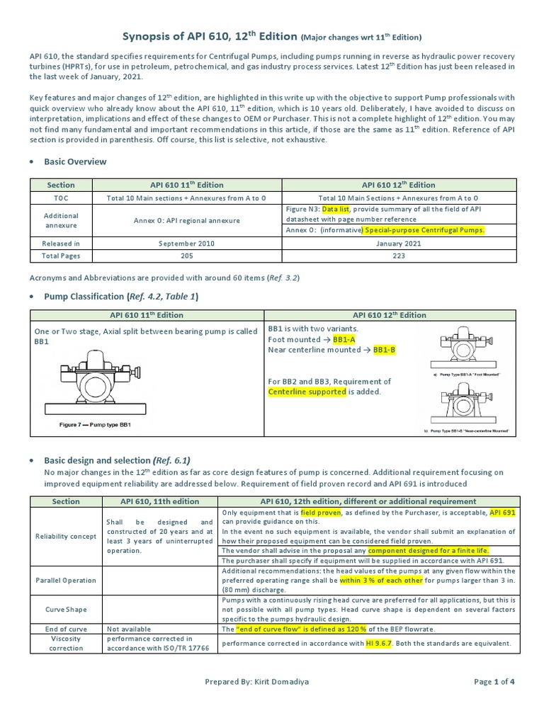 Summary of API 610, 12th Edition | PDF | Pump | Reliability Engineering