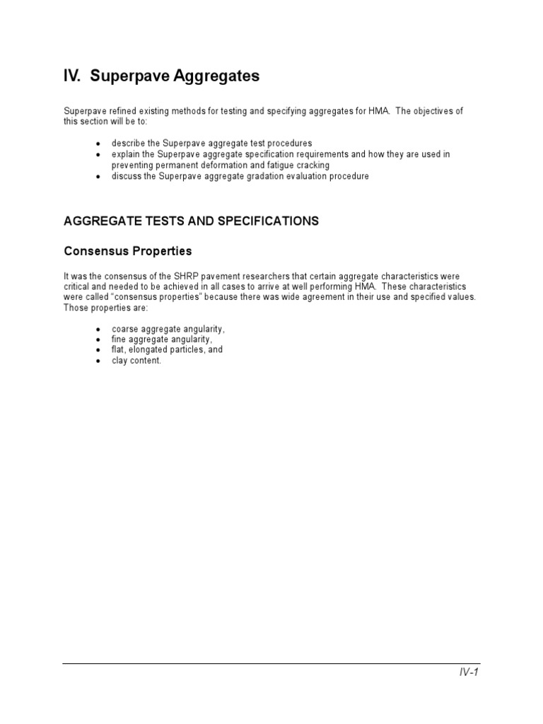 IV. Superpave Aggregates: Aggregate Tests and Specifications Consensus ...