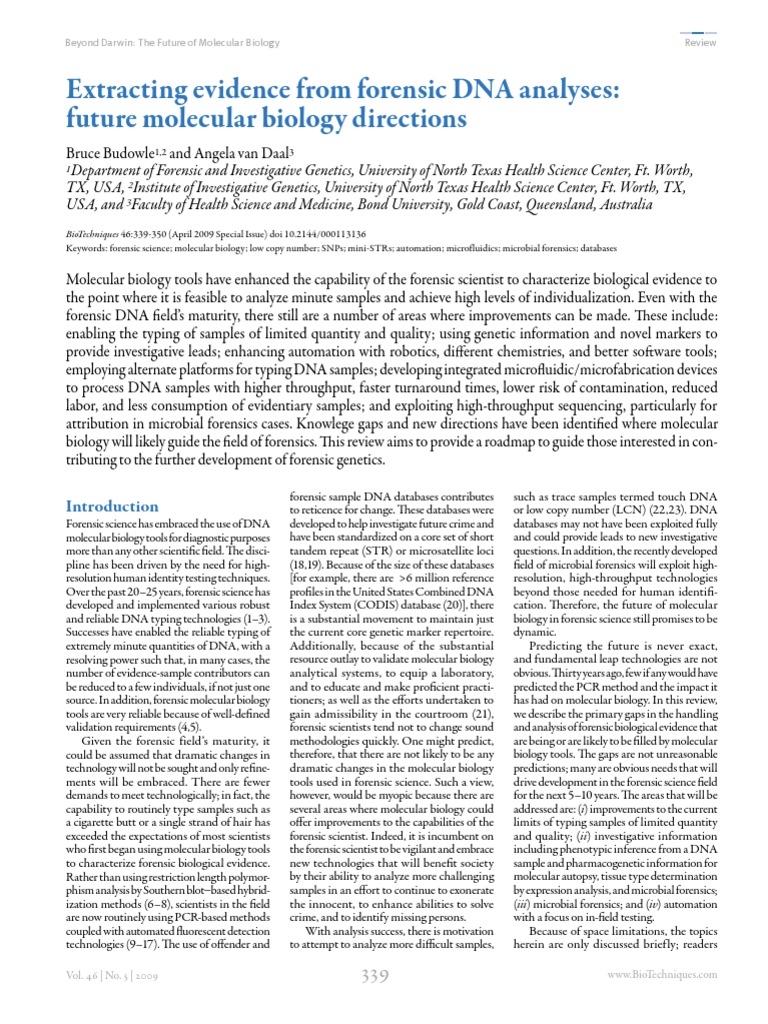 Future Directions in Molecular Biology for Forensic Science: Overcoming ...