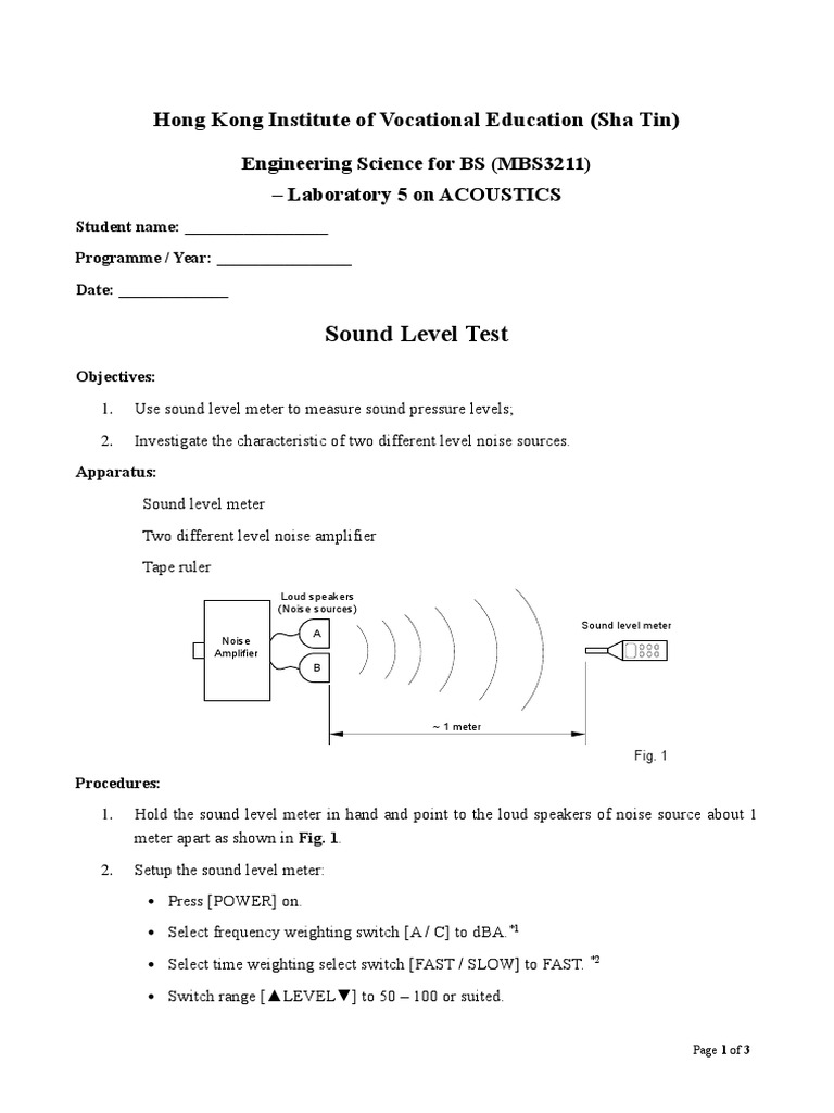 HKIVE Sound Level Test Lab Report | PDF | Noise | Sound Recording