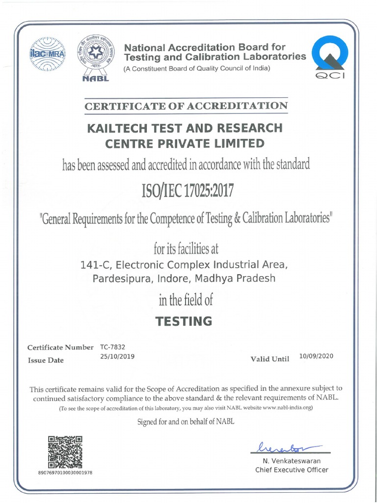 Kailtech - NABL Accreditation Testing Certificate | PDF