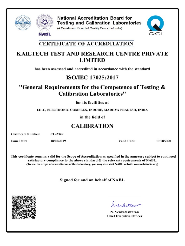 NABL Calibration Certificate