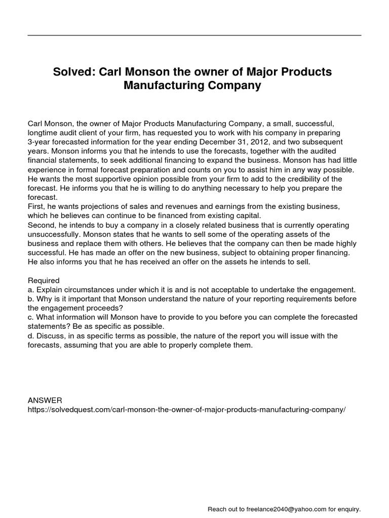 Carl Monson The Owner of Major Products Manufacturing Company ...