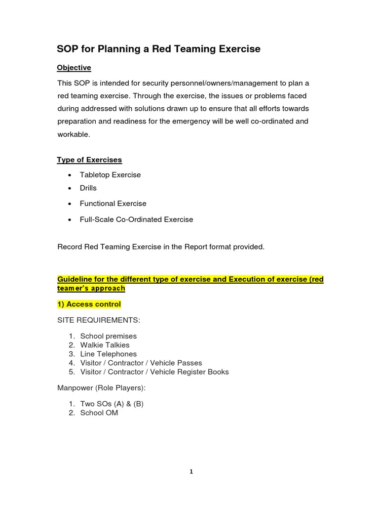PLRD1.1.16 - SOP For Planning A Red Teaming Exercise | PDF | Emergency ...