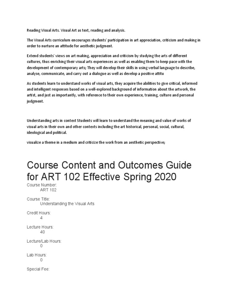 Course Content and Outcomes Guide For ART 102 Effective Spring 2020 ...