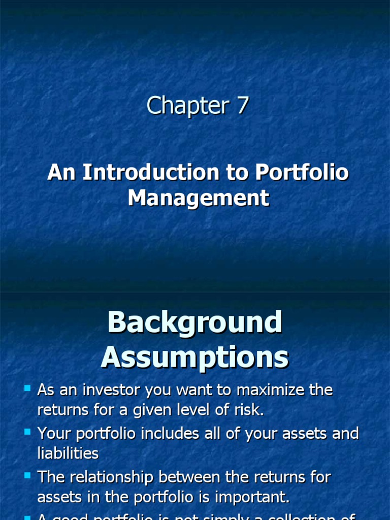 Chapter 7 (An Introduction To Portfolio Management) | PDF | Modern ...