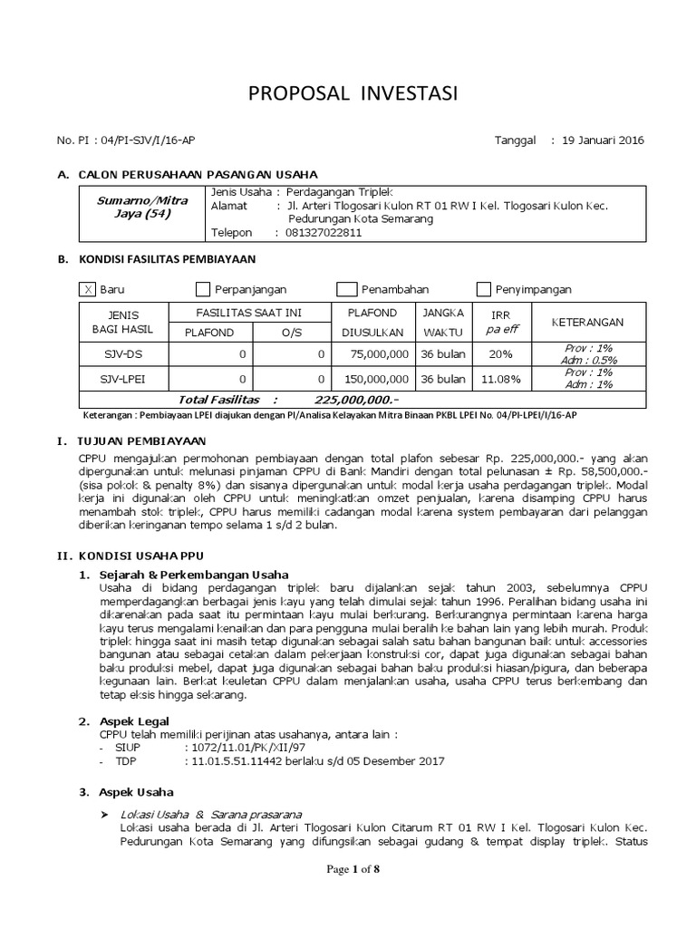 PROPOSAL INVESTASI | PDF