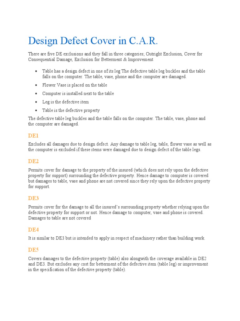 Design Defect Cover in CAR | PDF