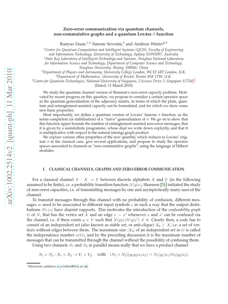 Zero-error communication via quantum channels, non-commutative graphs and a quantum Lov´asz ϑ ...