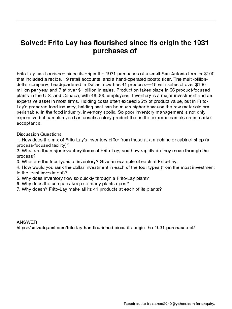 Frito-Lay's Inventory Strategy | PDF | Inventory | Investing