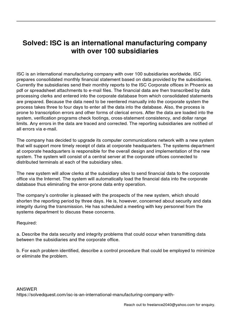 Isc Is An International Manufacturing Company With Over 100 ...