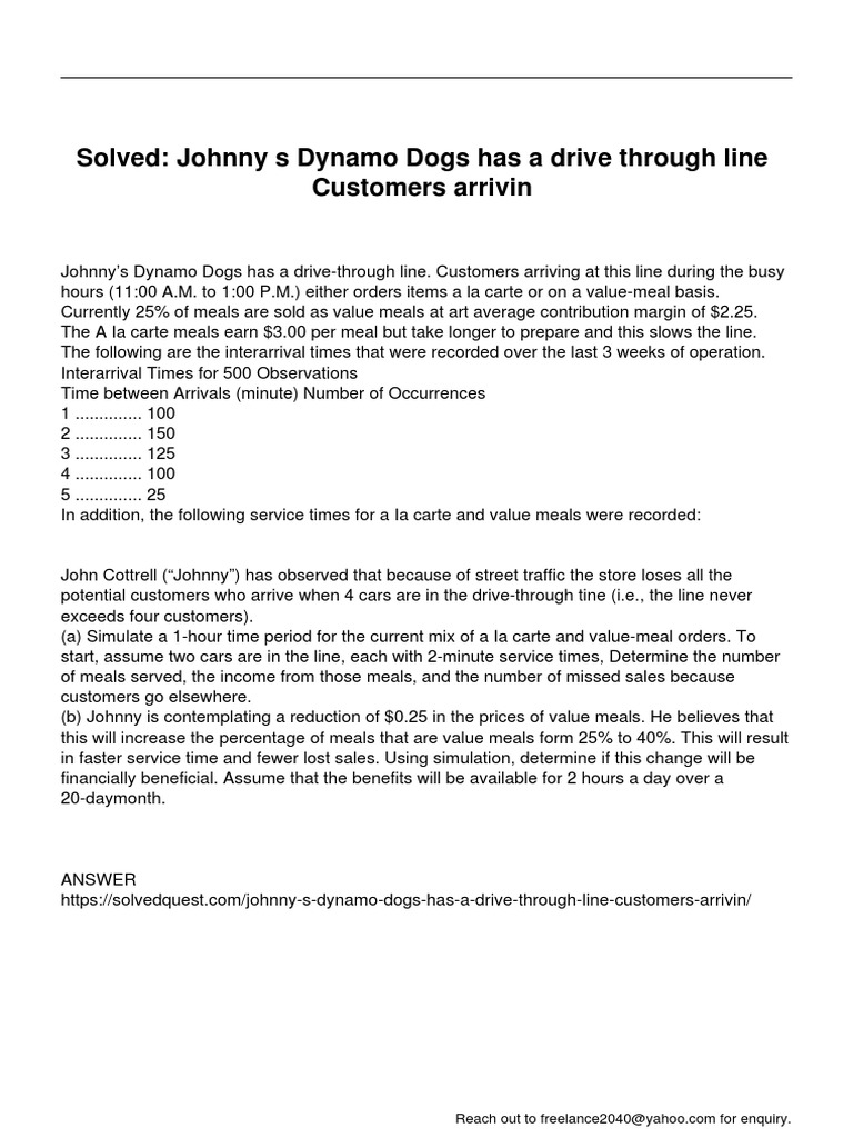 Johnny S Dynamo Dogs Has A Drive Through Line Customers Arrivin | PDF ...