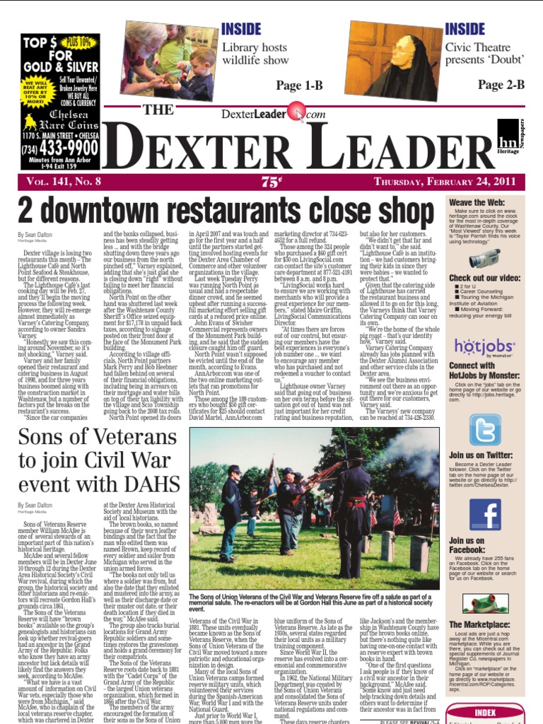 The Dexter Leader Front Page For Feb. 24 | PDF | Corps | Unrest