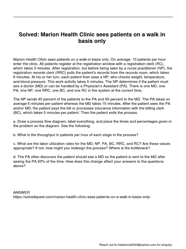 Marion Health Clinic Sees Patients On A Walk in Basis Only | PDF ...