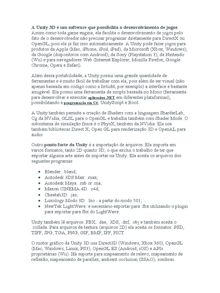 Unity 3D | PDF | Unity | Linguagem de script Unity 3D | PDF | Unity | Linguagem de script