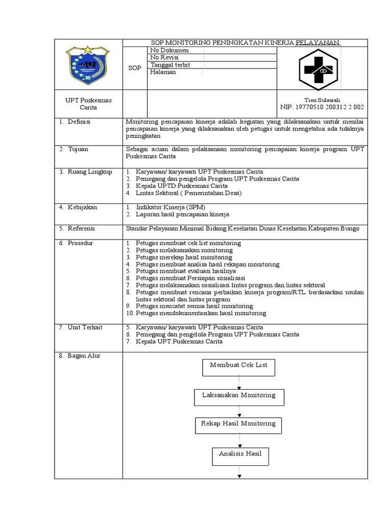 Sop Bukti Monitoring Pencapaian Kinerja | PDF