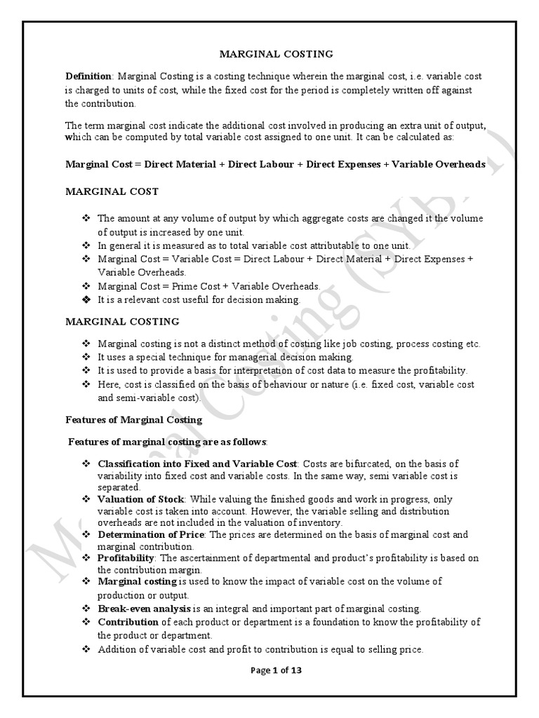 Marginal Costing TYBAF | PDF | Business Economics | Financial Accounting