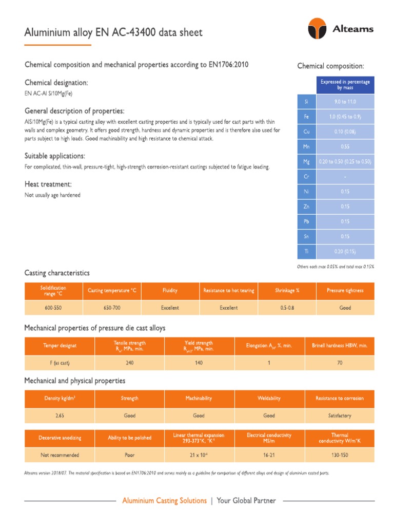 Aluminium Alloy en AC 43400 Data Sheet | PDF
