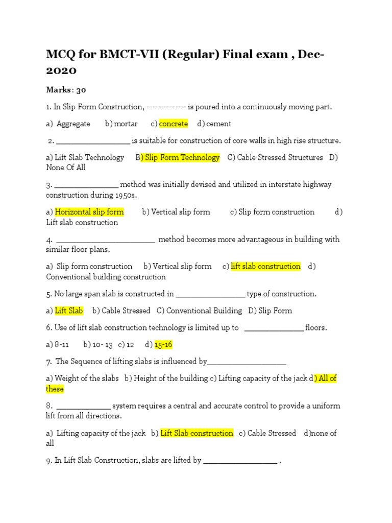 MCQ For BMCT-VII (Final Exam Dec2020) | PDF | Life Cycle Assessment ...