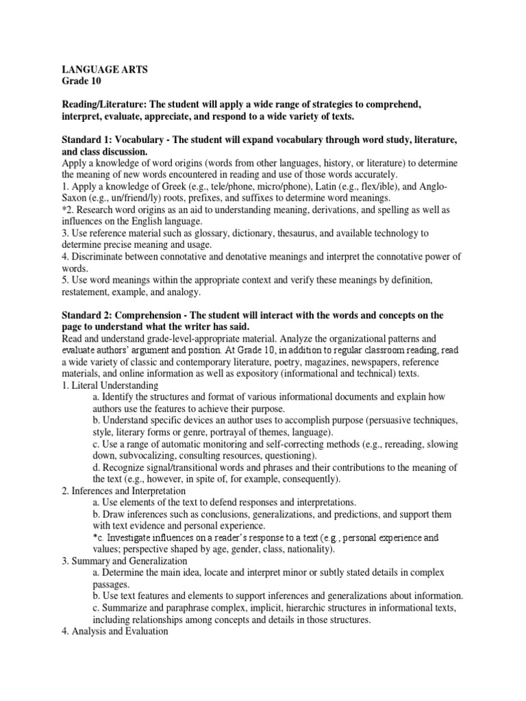 10th Grade Language Arts | PDF | Narration | Narrative
