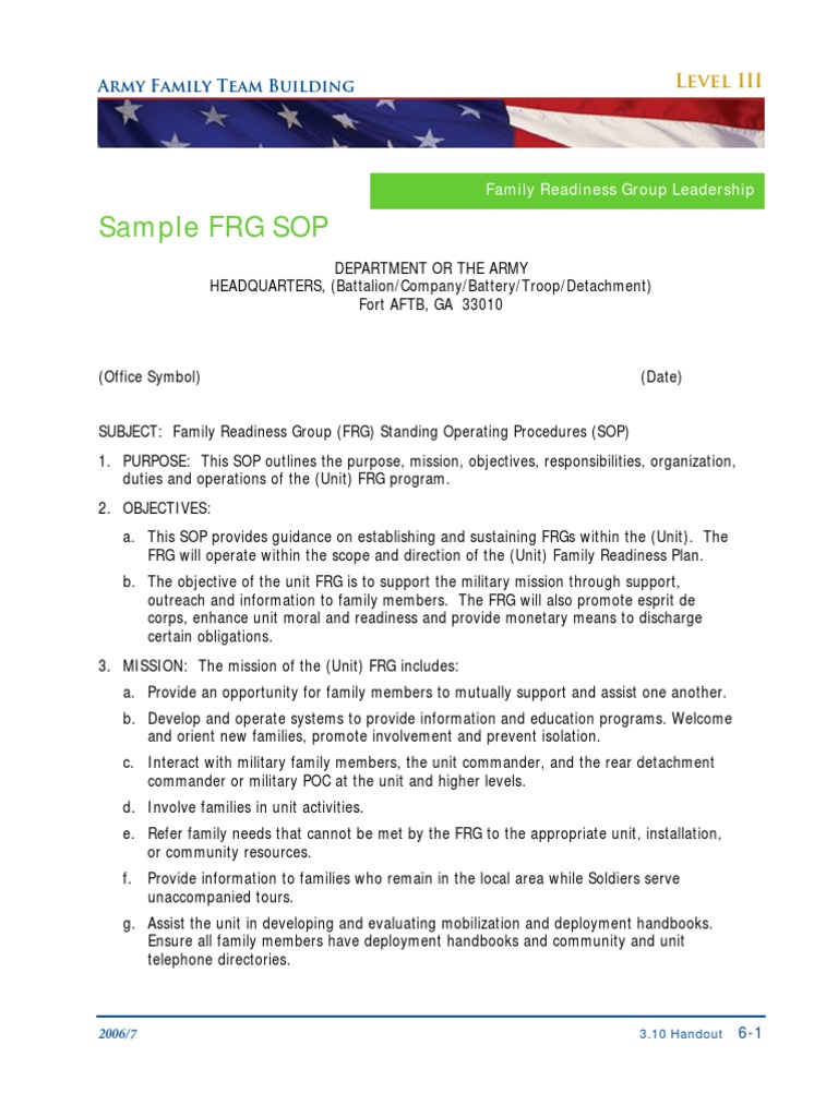 Sample FRG SOP: Army Family Team Building | PDF | Corps | Military ...