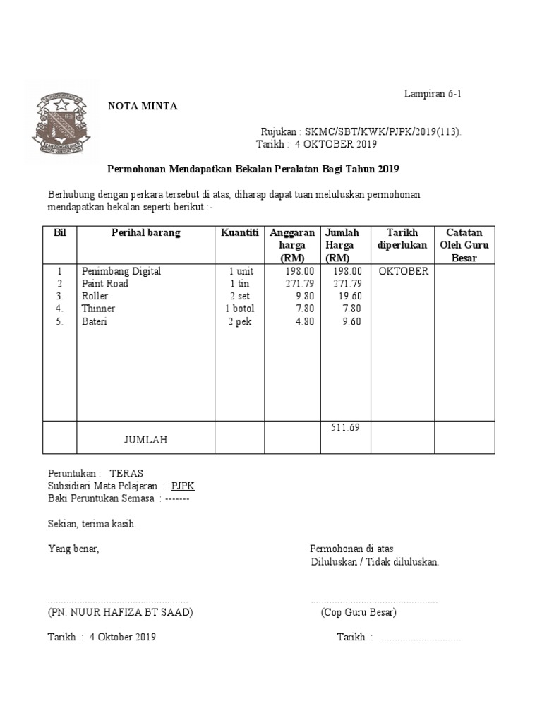 Contoh Nota Minta | PDF