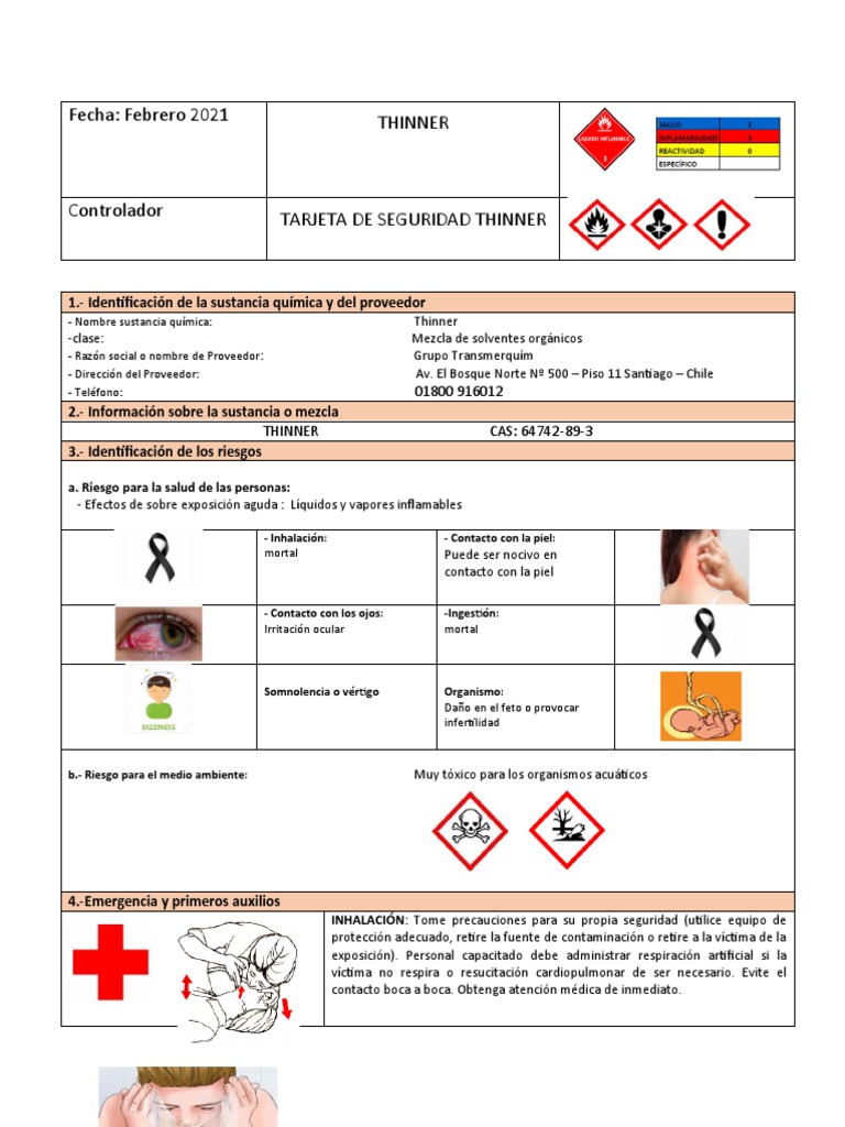 Tarjeta de Seguridad Thinner | PDF | Química | Productos quimicos