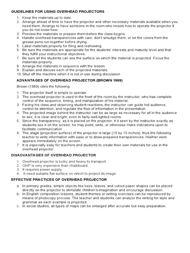 Guidelines For Using Overhead Projectors | PDF | Learning | Cognition