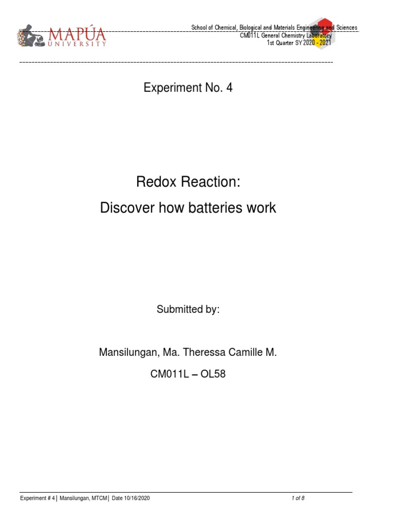 How Batteries Work: Discover Redox Reactions | PDF | Redox ...