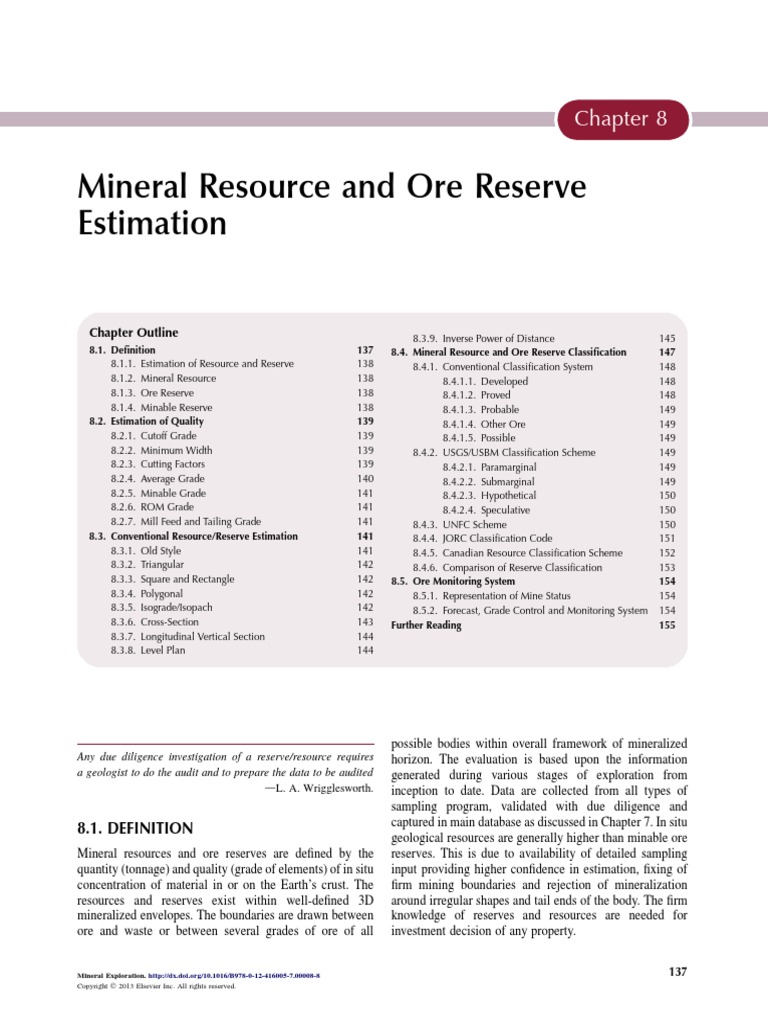 Ore Reserve Estimation | PDF | Area | Mining