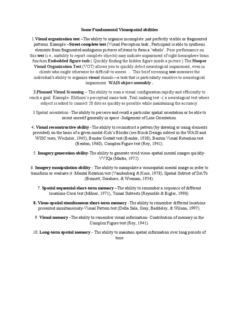Neurological Visuospatial Assessments | PDF | Mental Image | Wechsler ...