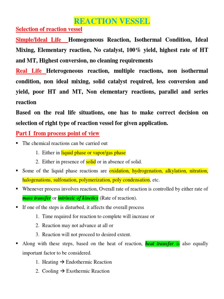 Selection of Reaction Vessel Simple/Ideal Life | PDF | Chemical Reactor ...