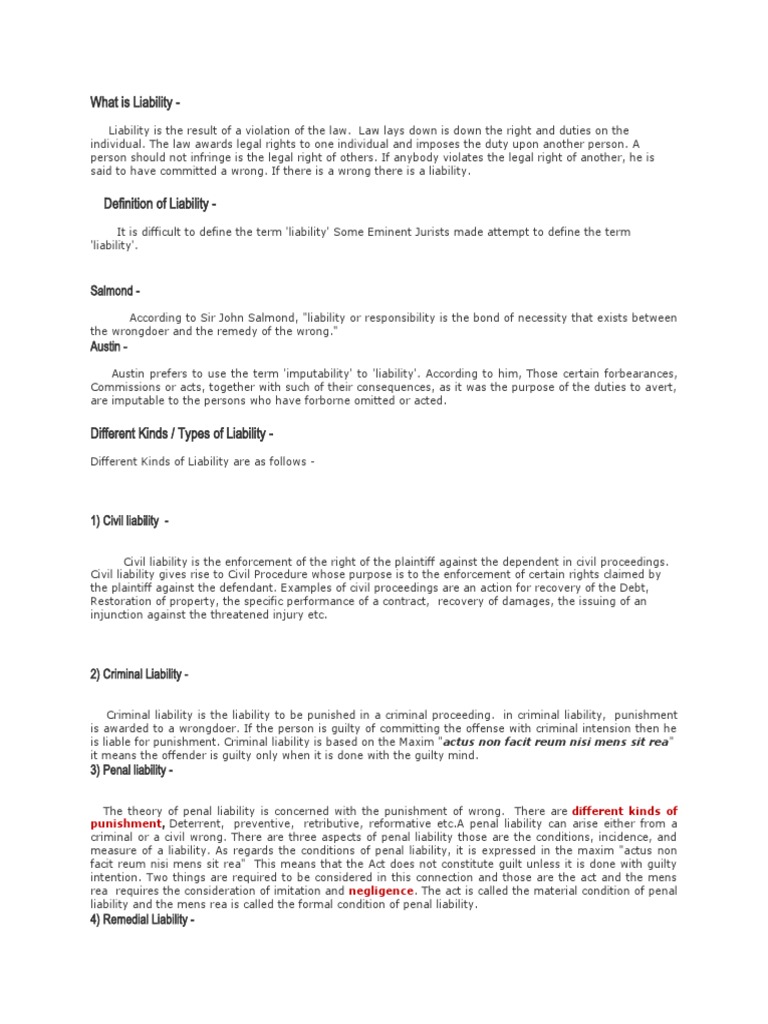 Concept of Liability | PDF | Vicarious Liability | Mens Rea
