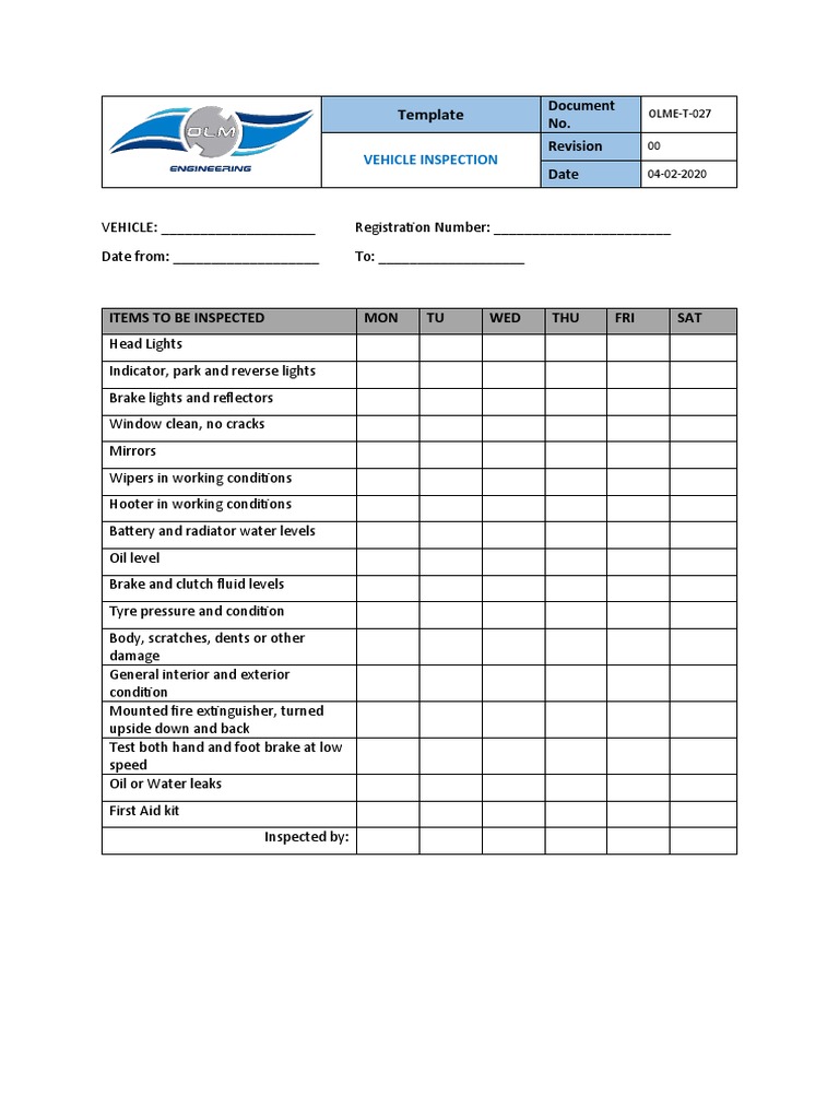 Vehicle Inspection Register | PDF