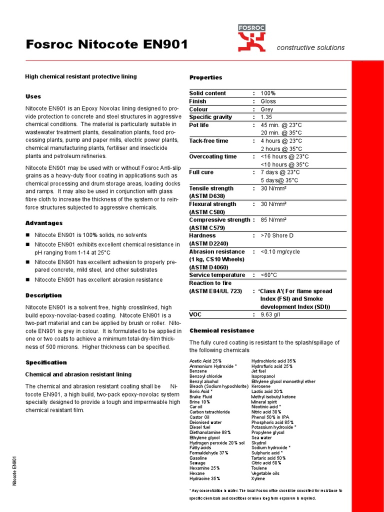 Fosroc Nitocote EN901: Constructive Solutions | PDF | Epoxy | Chemical ...
