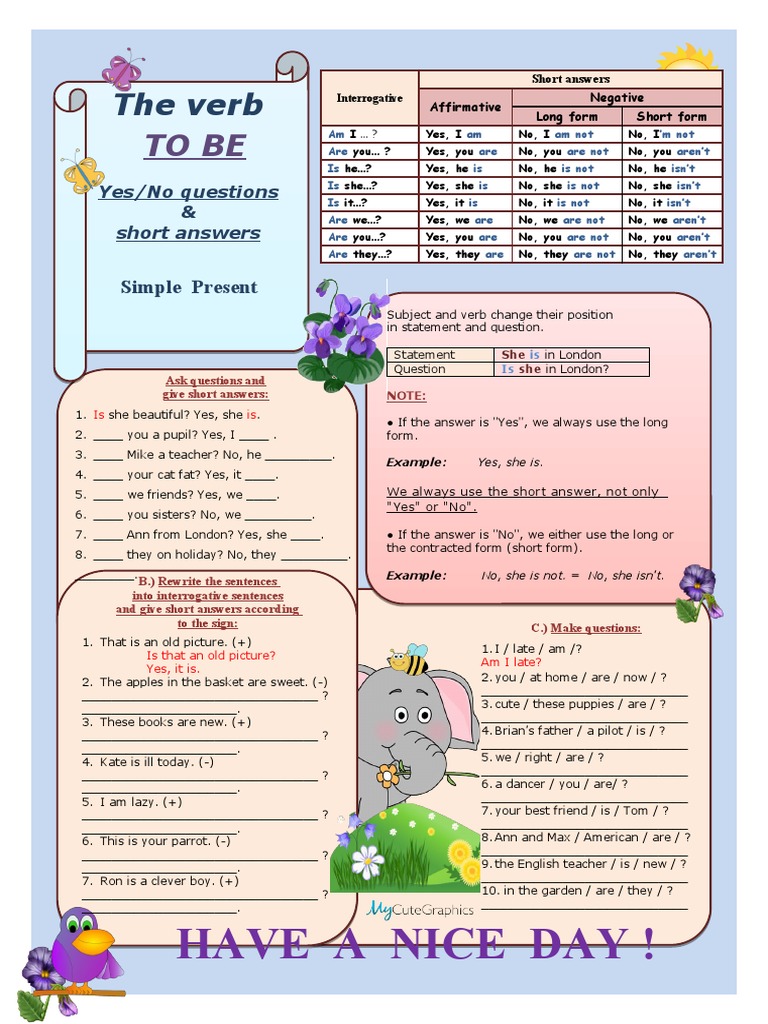 The Verb To Be Yesno Questions and Short Answers I 87951 | PDF ...