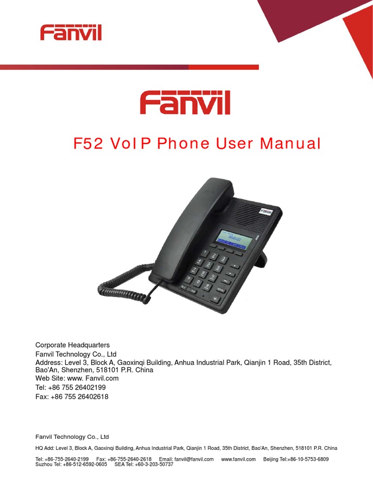 Fanvil F52 VoIP Phone User Manual | PDF | Telephone | Voice Over Ip