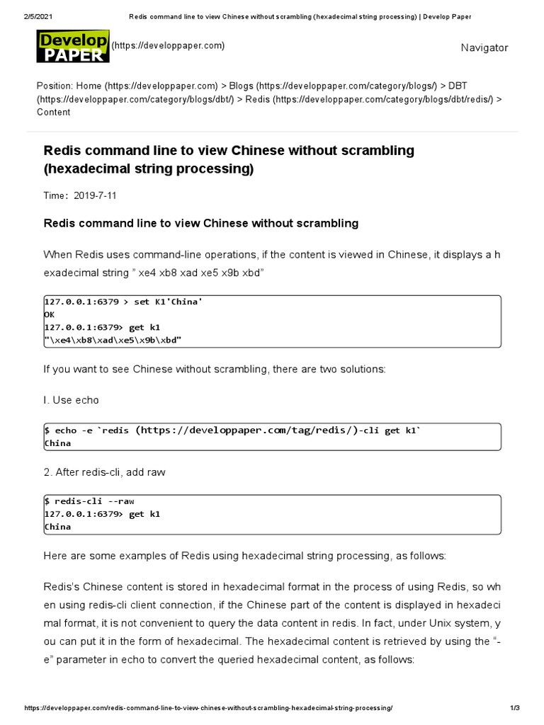 Redis Command Line To View Chinese Without Scrambling | PDF | Command ...