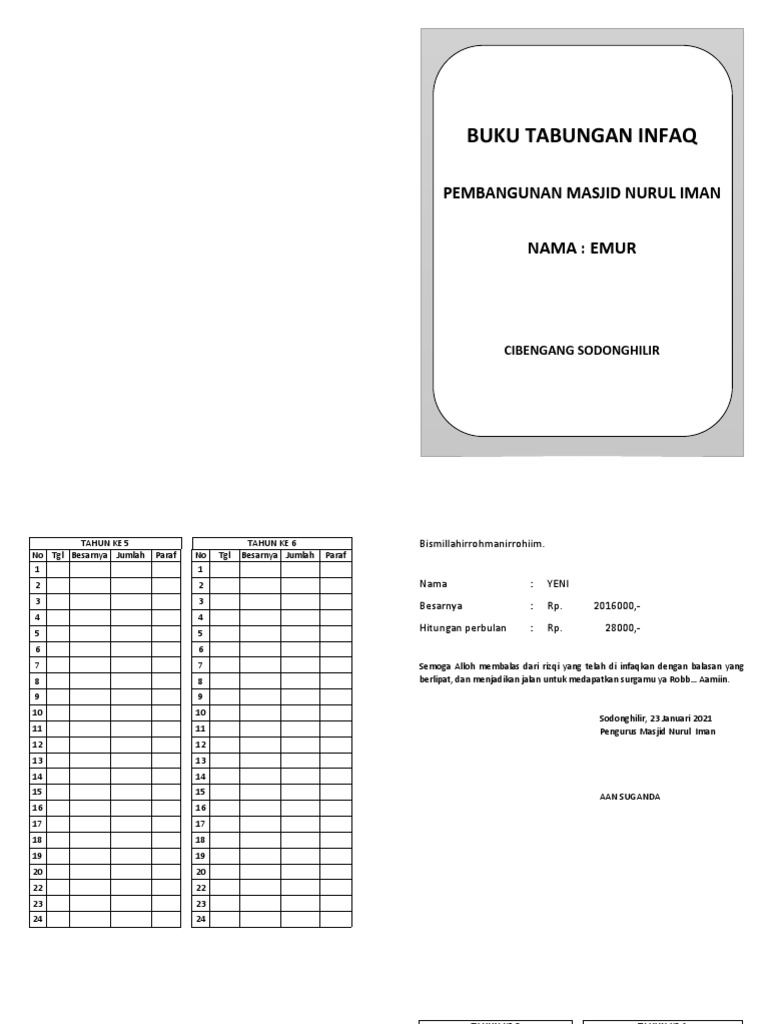 Buku Tabungan Infaq Masjid Nurul Iman | PDF