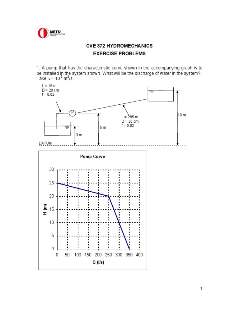 CVE 372 Exercise Problems - Pipe Flow | PDF | Pump | Viscosity