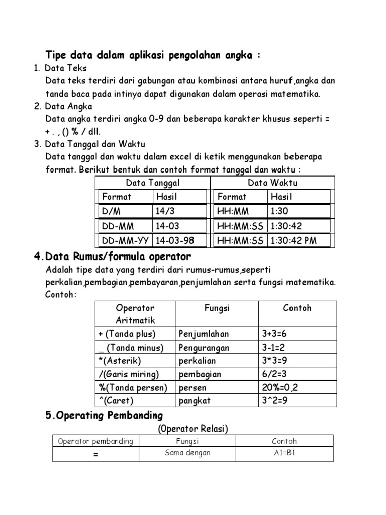 Tipe Data Dalam Aplikasi Pengolahan Angka | PDF